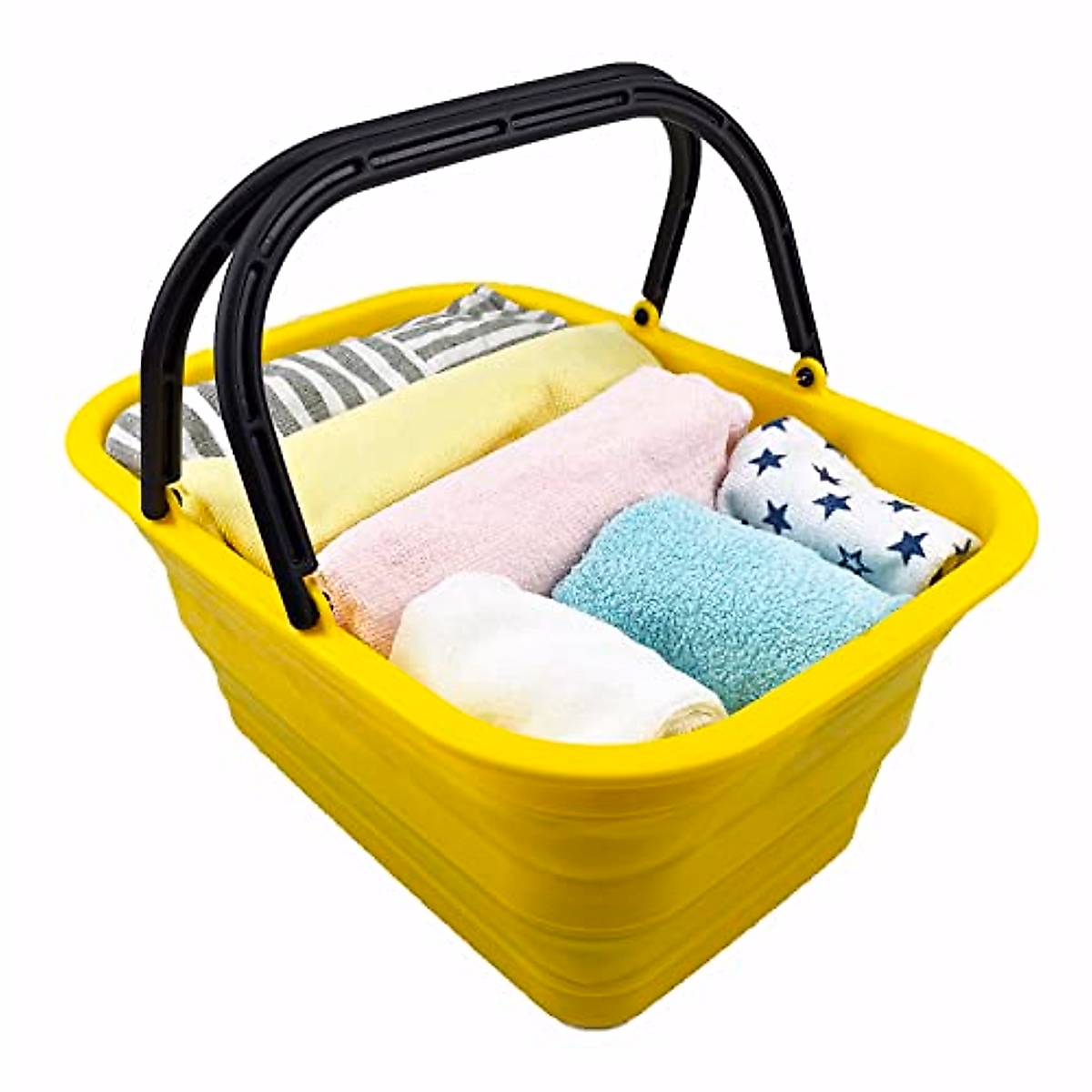 SAMMART 12L (3.17Gallon) Collapsible Tub with Handle - Portable Outdoor Picnic Basket/Crater - Foldable Shopping Bag - Space Saving Storage Container (Golden Yellow)