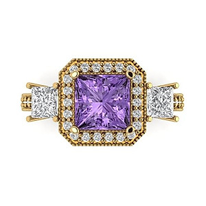 Clara Pucci 2.93 ct Cushion Cut Halo Solitaire 3 stone Accent Created Alexandrite Engagement Anniversary Bridal Ring 18K Yellow Gold 5.75
