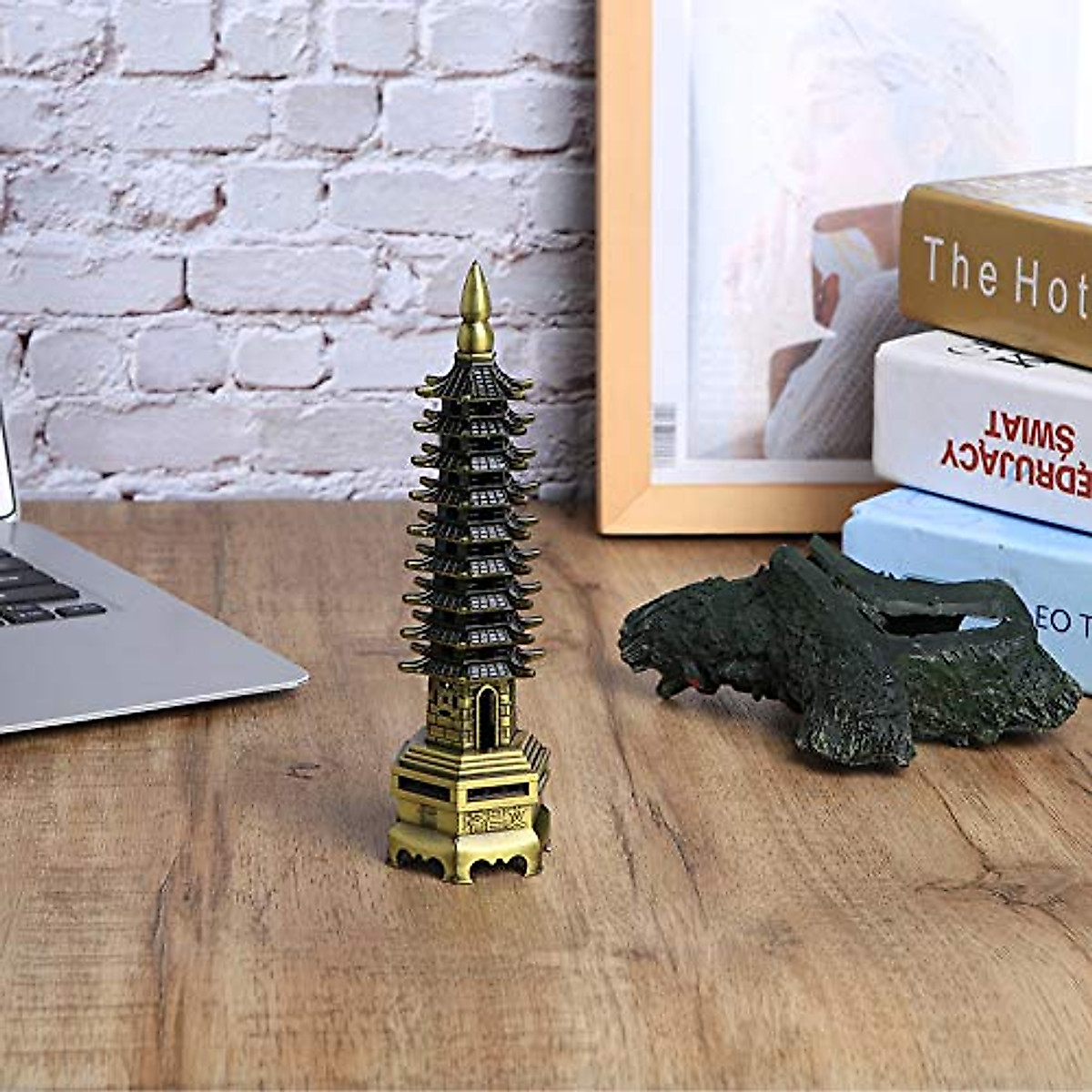 Tower Statue Tower Model Metal Alloy Pagoda Zen Garden Miniature Feng Shui Decoration for Office Home Desktop Ornaments Collectible Figurines