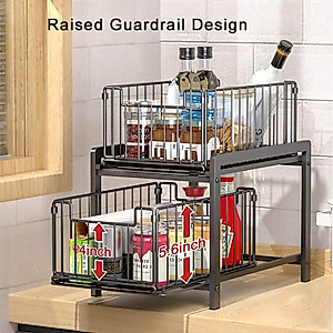 Under Sink Organizer, 2-Tier Cabinet Organizer for Kitchen Bathroom Countertop Organizer with Pull Out Basket Sliding Storage Drawer for Cupboard Cabinet (Black)