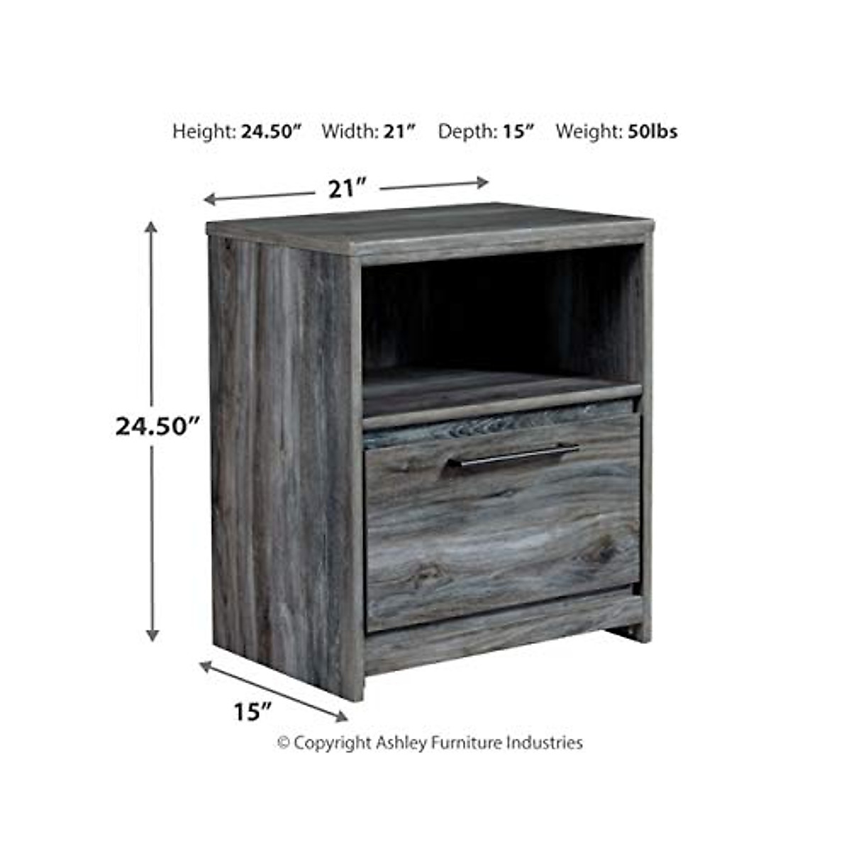 Signature Design by Ashley Baystorm Nightstand, Smoky Gray, 21.0 in x 15.0 in x 24.5 in