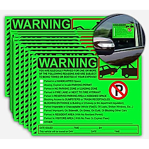 Parking Violation Stickers Notice Parking Violation Stickers Tow Warning You are Illegally Parked Multi Reasons 50 pcs Private Parking Warning Sticker for Car Window Fluorescent Green 5.5X7.5 inch