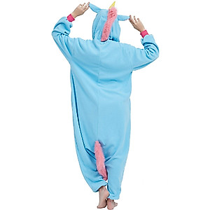DarkCom Polar Fleece Unicorn Onesie Christmas Pajamas Unisex Adult Cosplay Halloween Costume (Blue) Small