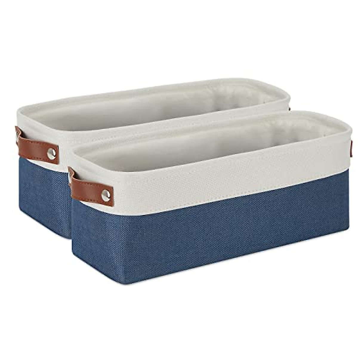DULLEMELO Collapsible Bundle Baskets 3 Medium Baskets 15"x11"x9.5" + 2 Narrow Baskets 15"x6"x5.5"（White&Blue)