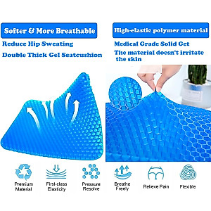Renyqatt Gel Seat Cushion,with Non-Slip Cover,1.65inch Double Thick Office Chair Seat Cushion,Breathable Honeycomb Pain Relief Sciatica Egg Crate Cushion for Office Chair Car Wheelchair