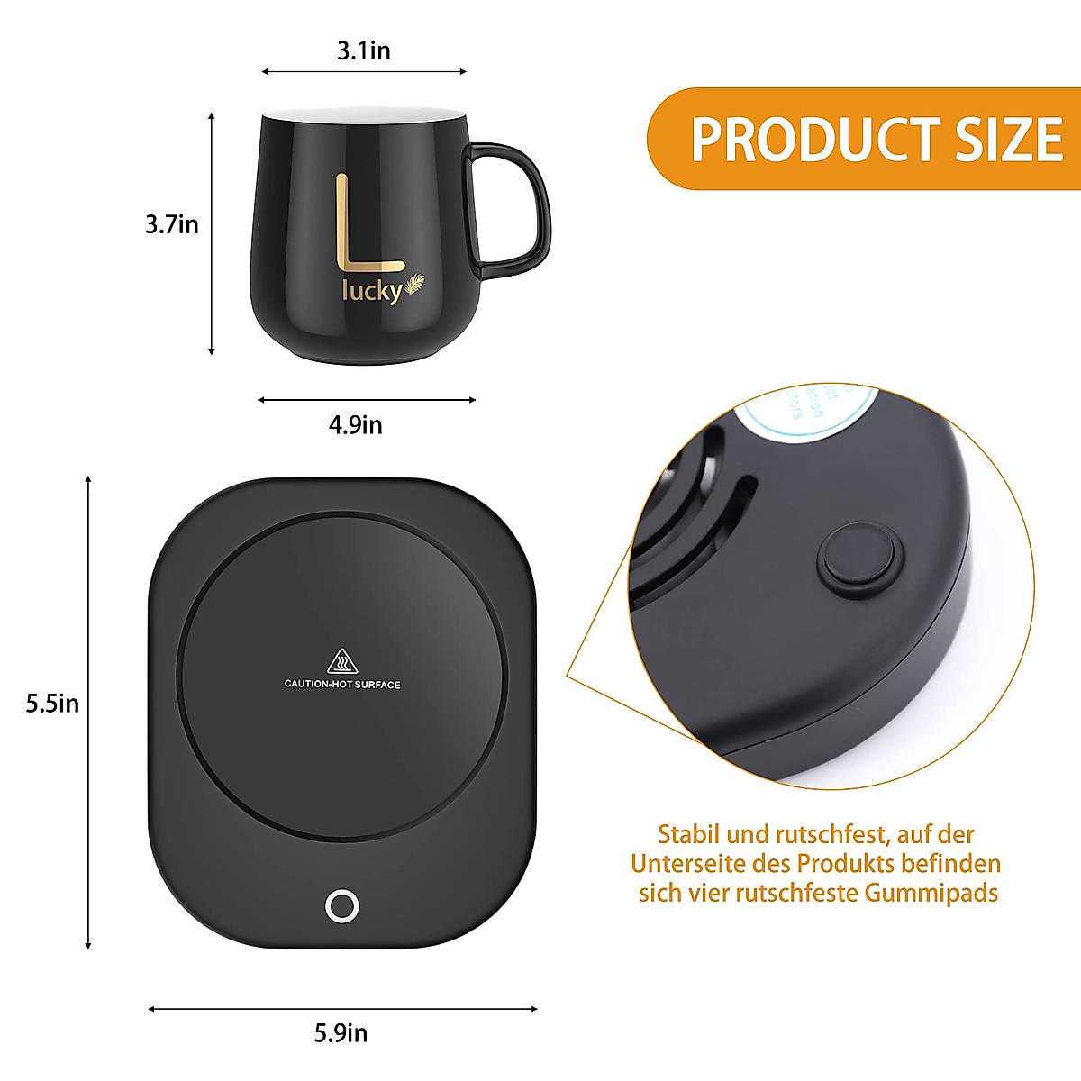 Coffee Warmer with Mug, Hooshion Automatic Shut-Off Desk Coffee Warmer, 2 Temperature Modes Coffee Cup Warmer for Heating Coffee, Drinks, Milk, Tea and Hot Chocolate