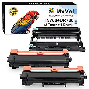 MxVol Compatible Toner Cartridge and Drum Unit Replacement for Brother TN760 DR730 DR 730 use for HL-L2350DW MFC-L2750DW HL-L2395DW Printer (2 Toners+1 Drum, 3-Pack)