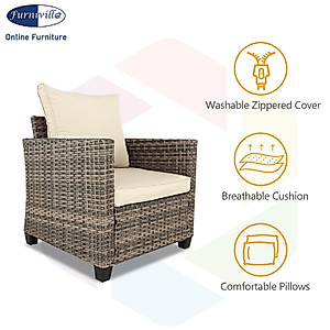 Furnivilla 6 Piece Patio Furniture Set Outdoor Patio Furniture Wicker Patio Set All Weather Wicker Rattan Patio Set Outdoor Sectional for Porch,Garden,Backyard (Brown-Grey)