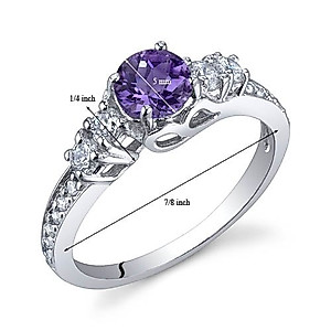 PEORA Amethyst Solstice Ring for Women 925 Sterling Silver, Natural Gemstone Birthstone, 0.50 Carat Round Shape, Comfort Fit, Size 6