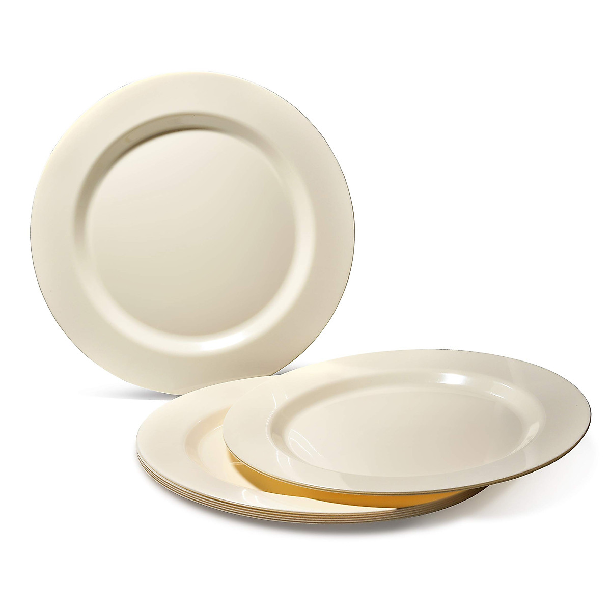 " OCCASIONS " 50 Plates Pack (25 Guests)-Heavyweight Wedding Party Disposable Plastic Plate Set -25 x 10.5'' Dinner + 25 x 7.5'' Salad/Dessert plates (Plain Ivory)