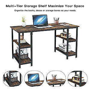 YOLEO Computer Desk with Shelves - 47.2" Student Study Desk for Home Office, Modern Sturdy Table Office Desk with 4 Tier Storage Shelves for Small Spaces, Rustic Brown