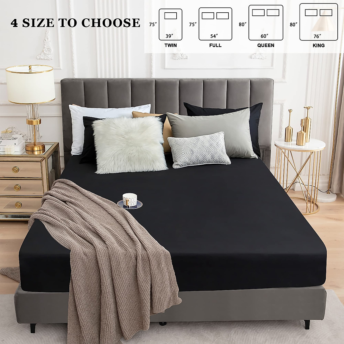 Sufdari King Size Mattress Protector,Waterproof Mattress Cover,18" Deep Pocket Mattress Protector,Dust Proof Bed Protector for Dogs/Cats/Pets/Kids-Black,King