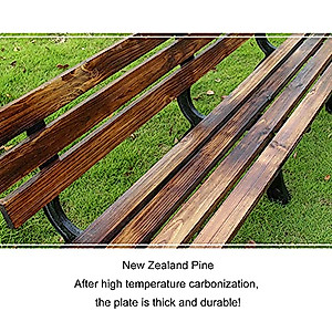 LASEVE Garden Benches, Solid Wood Garden Bench with Backrest, Outdoor Wooden Park Bench, Cast Iron Tripod Rust-Proof Leisure Retro Patio Furniture Patio Bench, 120cm/150cm