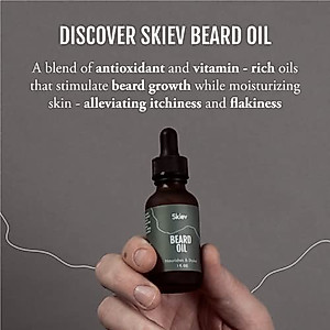 Skiev All-Natural Beard & Skin Oil for Men. Moisturizes, Softens & Promotes Facial Hair Growth- Prevent Itchiness, Ingrown Hair & Flakiness. Lightweight & Quick-Absorption. Cedarwood/Amber Scented w/ Argan & Jojoba Oils - USA Made
