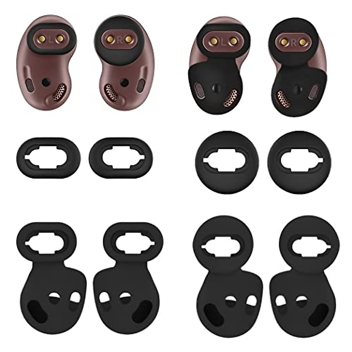 4 Pairs Galaxy Buds Live Ear Tips Ear Hooks Kit Set, Small/Large 2 Size Silicone Anti-Slip Fit in Case Rubber Ear Buds Wings Eartips Compatible with Samsung Galaxy Buds Live - Mystic Black