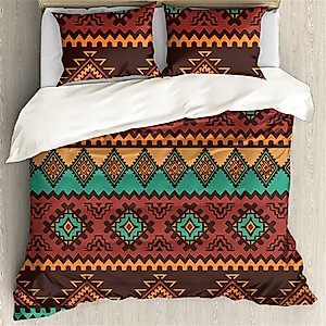 Snilety Aztec Southwest Native American Queen Size Duvet Cover Bedding Set,Full Size Quilt Comforter Cover with Pillow Shams,3 Pieces Bedroom Hotel Bed Cover,Home Decoration