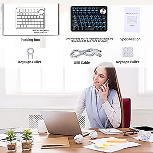 Koolertron One Handed Mechanical Gaming Keyboard with 24 Macro Keys, 45-Key Fully Programmable Mini Keypad, Mini USB Macro Keyboard with Rotating Knob, Blue Backlit, for Windows PC Gamers