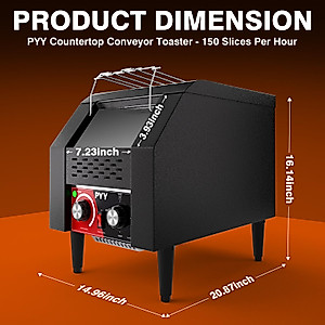 PYY Commercial Conveyor Toaster with Electric Stainless Conveyor, Heavy Duty Toaster for Restaurant Bun Bagel Bread (150 Slices/h Black)