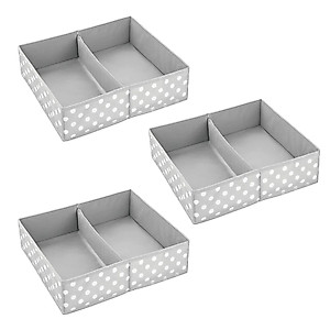 mDesign Fabric Drawer Organizer Bin Dividers for Baby Nursery Dresser, Closet, Organization - Bins Hold Clothes, Diapers, Cream, Toy, Blankets - 3 Pack, Gray/White Polka Dot