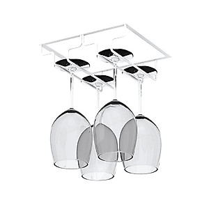 Hoshen GobletWine Glass Holder, Under Cabinet Goblet Holder, High Upside Down Wrought Iron Home, Bar Hanging Wine Glass Holder, Wine Glass Holder, (2 Rows) - Black