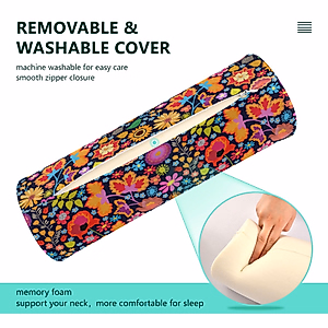 Vnurnrn Poppies Flowers Neck Support Pillow Round Neck Roll Bolster Cylinder Pillow Cervical Pillows Shoulder Pillow for Leg Knee Back Head Support for Camp Study Work Men