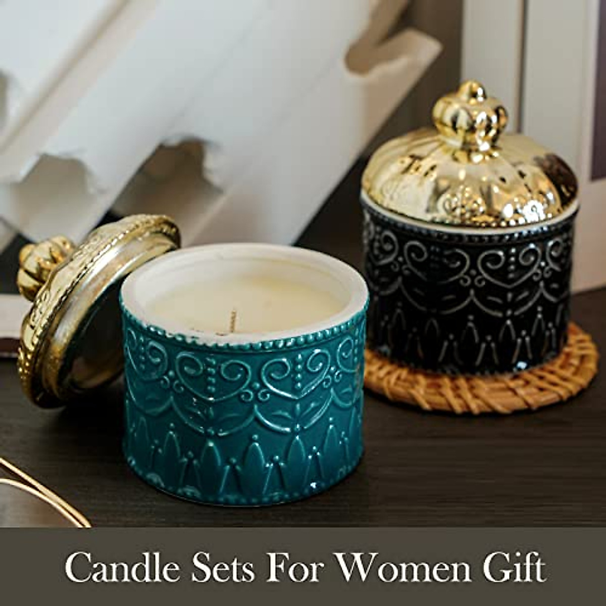 Luna cici Scented Candles Gifts Set for Women,Boss Lady Gifts for Women,Cute Ceramic Pine&Wood Aromatherapy Candles,Long Lasting,Non Toxic,Birthday Gifts for Friendship,Christmas Home Decor,12oz