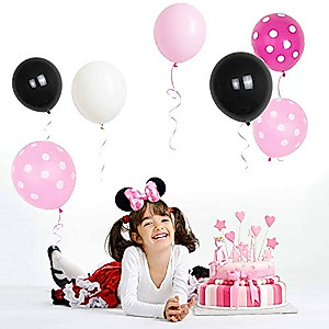 ANSOMO Black and Pink Latex Balloons, 12 inch Thick Polka Dot Balloons, 60 Pcs