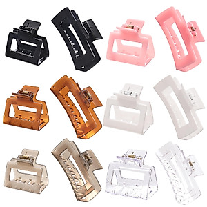 Alemaky 12 Pack Square Claw Clips, Big and Small Neutral Rectangle Hair Claw Clips, Non-slip Matte Large Hair Clips for Women,Strong Hold jaw clip for Thick Thin Hair (clear Jelly colour)