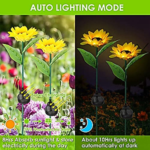 wenyuyu 2 Piecs Outdoor Solar Garden Stake Lights, 10 LED Sunflower Solar Powered Light, Waterproof Decorative Lights for Path Patio Backyard Lawn