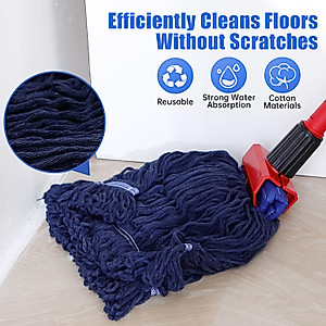 Commercial Mop Heavy Duty Industrial Mop with 77inch Long Handle, Looped-End String Wet Mop with 2 Mop Heads for Home, Garage, Office Floor Cleaning (Blue-Orange)