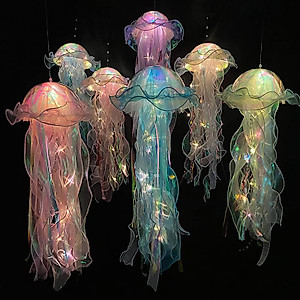 4Pcs 2023 New LED Colorful Jellyfish Lantern Lamp Decoration DIY Material Pack,Jellyfish nightlight, The Sea Hanging Lamp for Wedding Birthday Ocean Decor,Party Decorative,Gift for Kids Girls