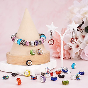 Craftdady 100Pcs Random Mixed Color Polymer Clay Large Hole European Beads with Rhinestone 11-12x7-7.5mm Rondelle Slide Bead Spacers for DIY Snake Chain Bracelet Making 5mm Big Hole