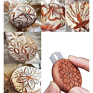 Loticy Wood Bread Lame Slashing Cutter Tool, Bamboo Hand Crafted Dough Sourdough Scoring Knife Making Slasher Lame Bread Tool for Bread Bakers with 5 Replaceable Razor Blades and Storage Cover