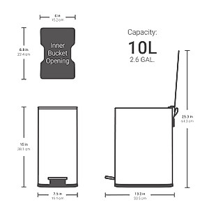 QUALIAZERO Trashcan, 10L / 2.6 GAL, White