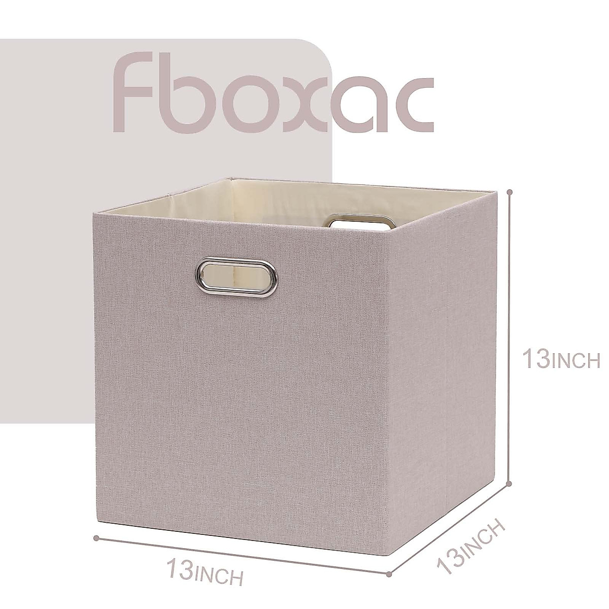 Fboxac Cube Storage Bins 13×13 Linen Foldable Box with Handles, Collapsible Organization Basket Set of 4 Large Capacity Drawer for Closet Shelf Cabinet Bookcase Bedroom, Beige Sepia