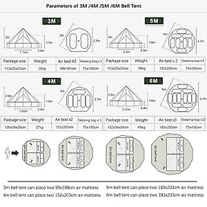 Outdoor Glamping Safari Tent Luxury Cotton Canvas 3M/4M/5M/6M Yurt Bell Tent for Family Camping (Beige Canvas, 4M Bell Tent)