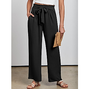 ANRABESS Women's Wide Leg Palazzo Pants with Pockets High Waisted Tie Knot Business Casual Trendy Boho Lounge Trousers Black Small