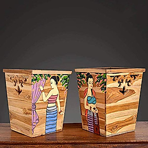 HASMI Garbage bin 1.6 Gallons Wood Waste Bin Decorative Trash Can Square Wastebasket Recycle Bin for Living Room Bedroom Office Trash Can Trash Can