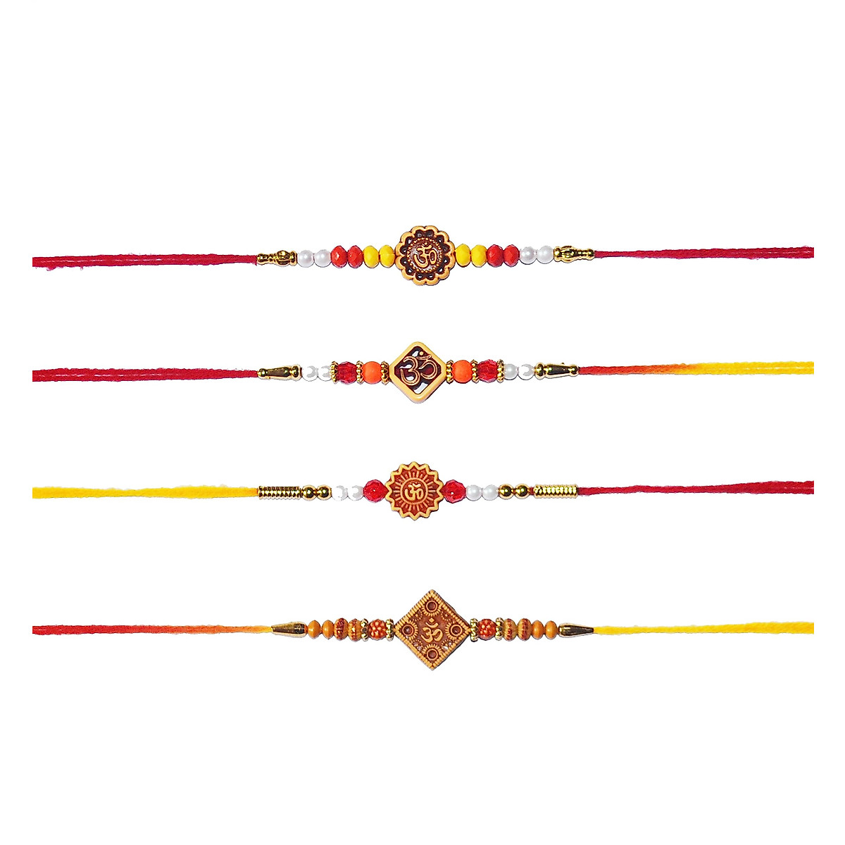 Rakhi for Brother Combo of Multi-Design Om Rakhis Spiritual Rakhi Set Traditional Indian Handmade Rakhi Raksha Bandhan Gift - Set of 4