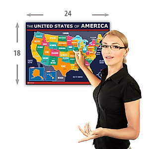 Map of USA for kids (18x24) LAMINATED 50 states and capitals Large Poster Young N Refined