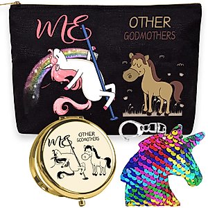 BoomBoomGifts Christmas Gifts for Godmother,Godmother Gifts,Godmother Zipper Makeup Bag Cosmetic Pouch,Godmother Travel Toiletry Pouch Organizer Bag,Godmother Compact Mirror