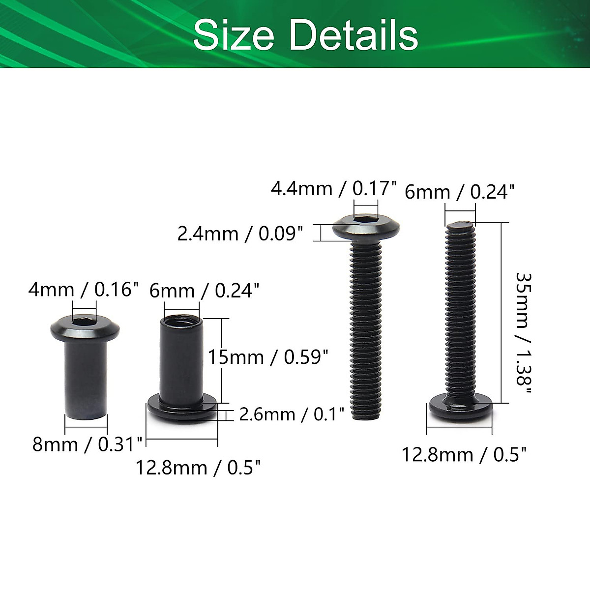 Yinpecly 10Pcs Screw Post Fit for 5/16"(8mm) Hole Dia, Male M6x35mm Belt Buckle Binding Bolts for Scrapbook Photo Albums Binding and Leather Saddles Purses Belt Repair, Carbon Steel Black Tone