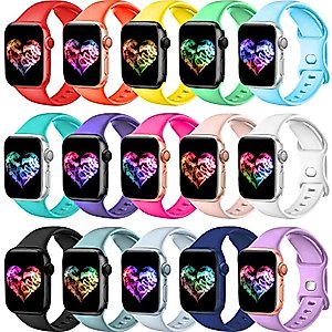 Compatible for Apple Watch Band 38mm 40mm 41mm Women Men, Soft Silicone Sport Band Strap for iWatch Bands Series 9 8 7 6 5 4 3 2 1 SE, 15Pack