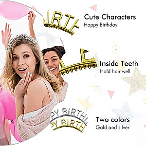 Lawie 10 Pack Bulk Gold Silver Happy Birthday Headbands Thin Plain Blank Hard Base Plastic Headbands Skinny Hair Bands Clasps Tiara Crown Hair Holder DIY Arts and Crafting Party Headpiece Accessories