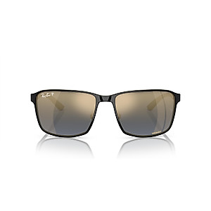 Ray-Ban Rb3721Ch Chromance Square Sunglasses, Black On Gold/Blue Mirrored Gold Polarized, 59 mm