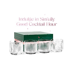 Vintage Flamingo Lowball Cocktail Glasses for Drinking Gin, Rum, Vodka, Whiskey Bar Drinks | Set of 4 | 11 oz Stackable Thick Crystal Short Tumblers | Tropical Glassware Collection