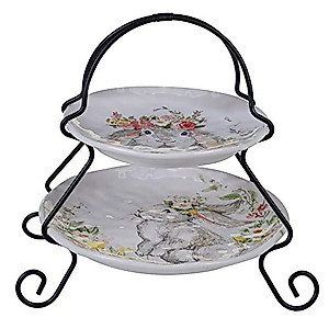 Certified International Sweet Bunny 2-Tier Server with Metal Rack, 7" & 9" Diameters, Multicolored
