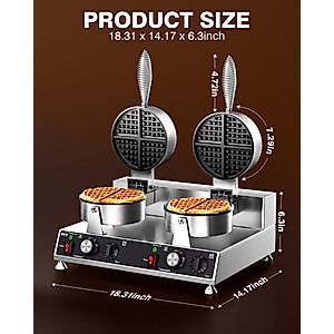 PYY Double Waffle Maker Commercial Waffle Machine Large Stainless Steel Waffle Oven PancakeSilver Non-stick Electric Chaffle Maker for Restaurant Party Food Stall