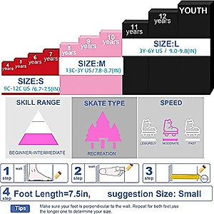 Nattork Kids Roller Skates for Boys Girls, 4 Sizes Adjustable Quad Skates with Light up Wheels,Best Gift for Beginners Outdoor Sports