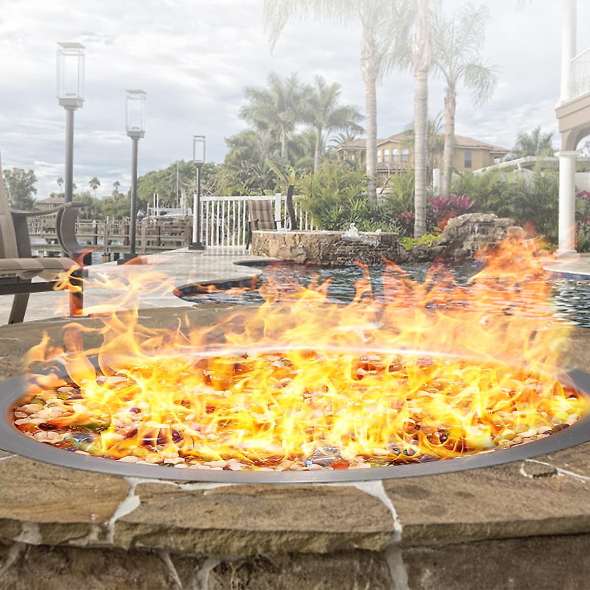 VEVOR 18 inch Round Drop-in Fire Pit Pan, Stainless Steel Fire Pit Burner Kit, Propane Gas Fire Pan with 150,000 BTU for Indoor or Outdoor Use